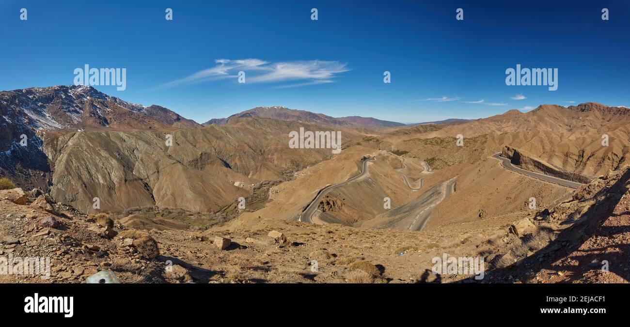 Atlas mountain range from Morocco. Road serpentine in the mountains ...