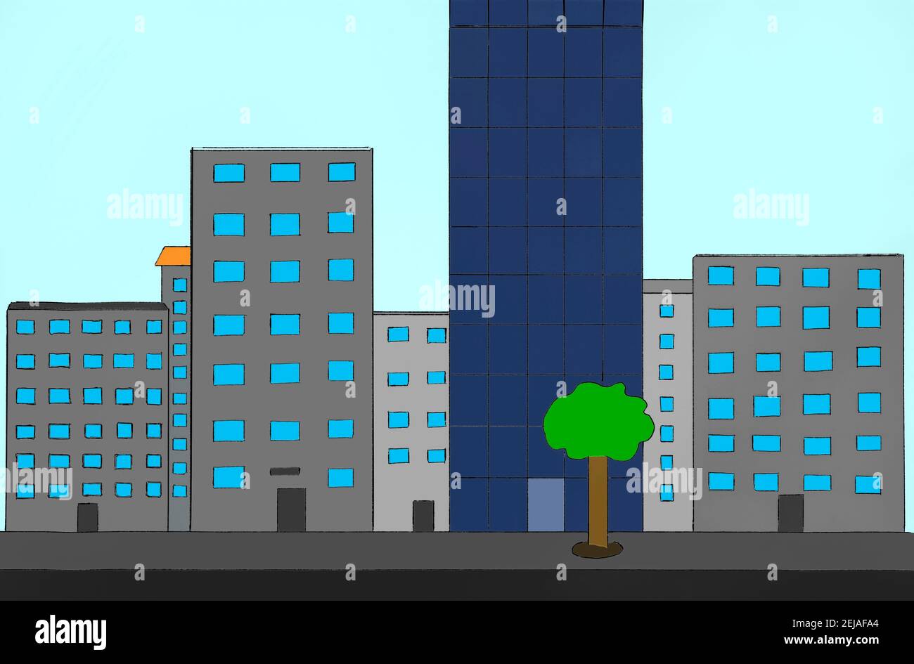 City landscape with buildings. Colour drawing Stock Photo - Alamy