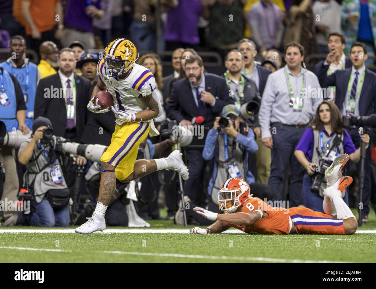January 13, 2020: LSU wide receiver Ja'Marr Chase (1) runs with the ...