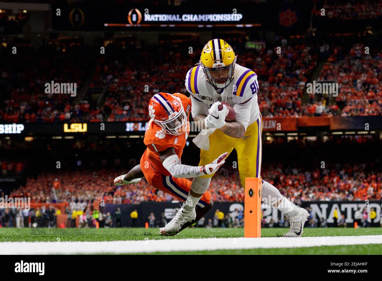 January 13, 2020: Thaddeus Moss (81) of the LSU Tigers runs the ball ...