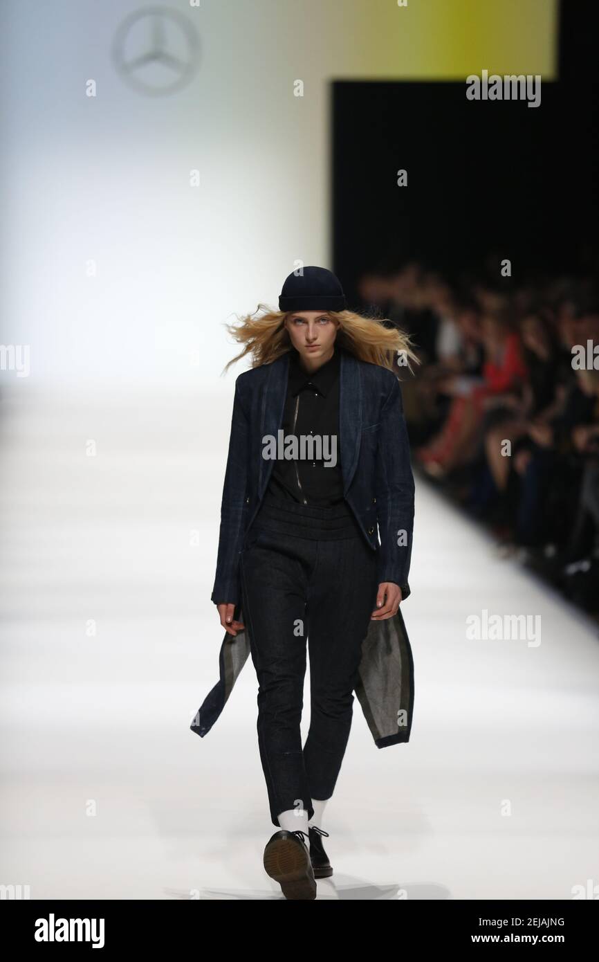 Models on the catwalk at the MBFW in the Kraftwerk Berlin present the ...