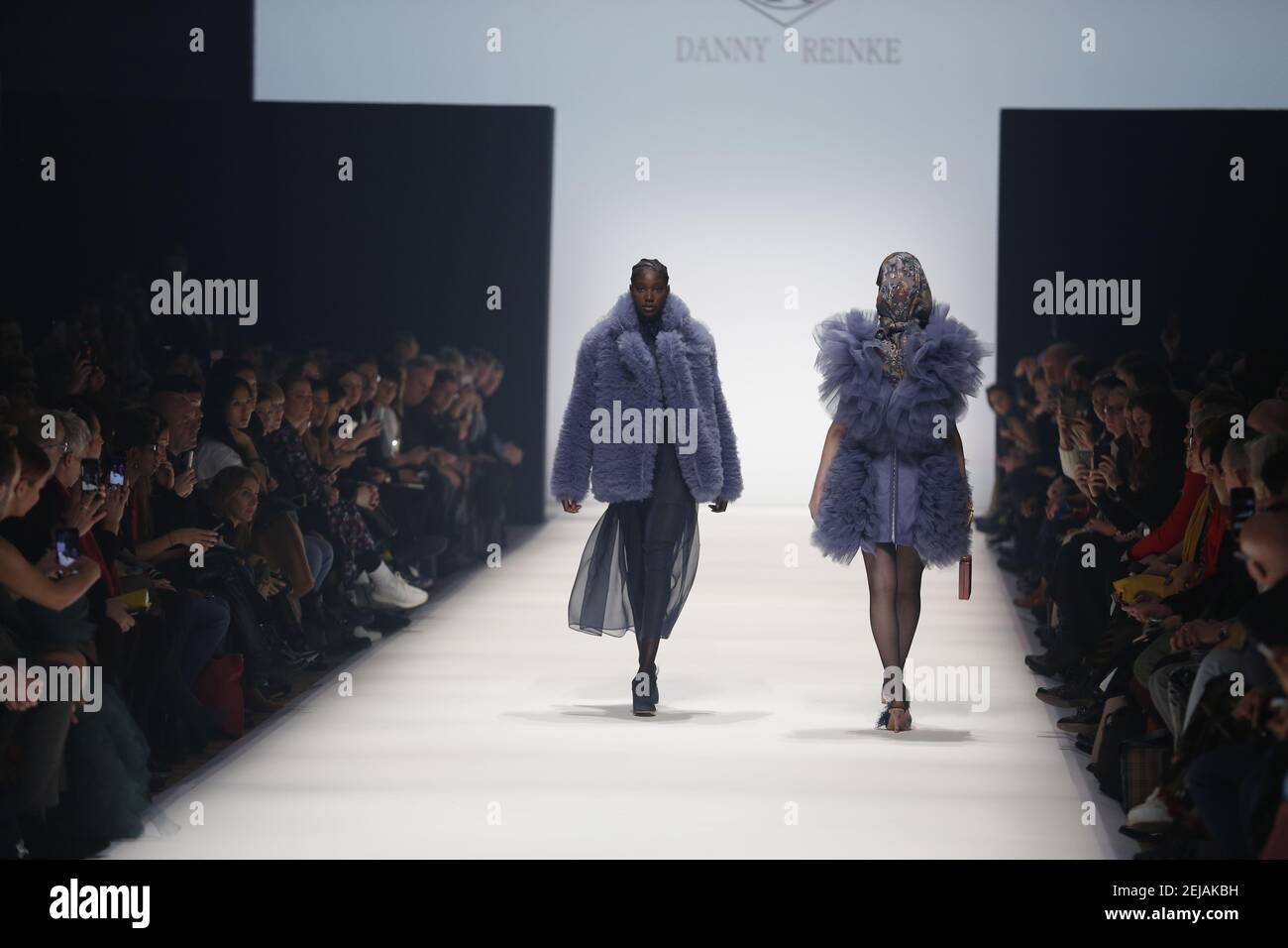 Models on the catwalk at the MBFW in the Kraftwerk Berlin present the ...