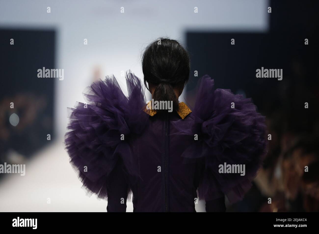 Models on the catwalk at the MBFW in the Kraftwerk Berlin present the ...