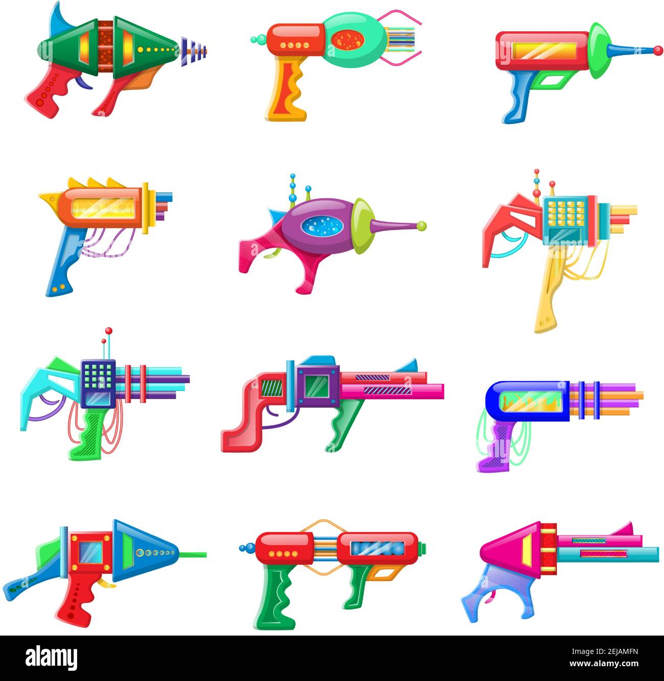 Collection of vector cartoon style flat illustration of futuristic ...