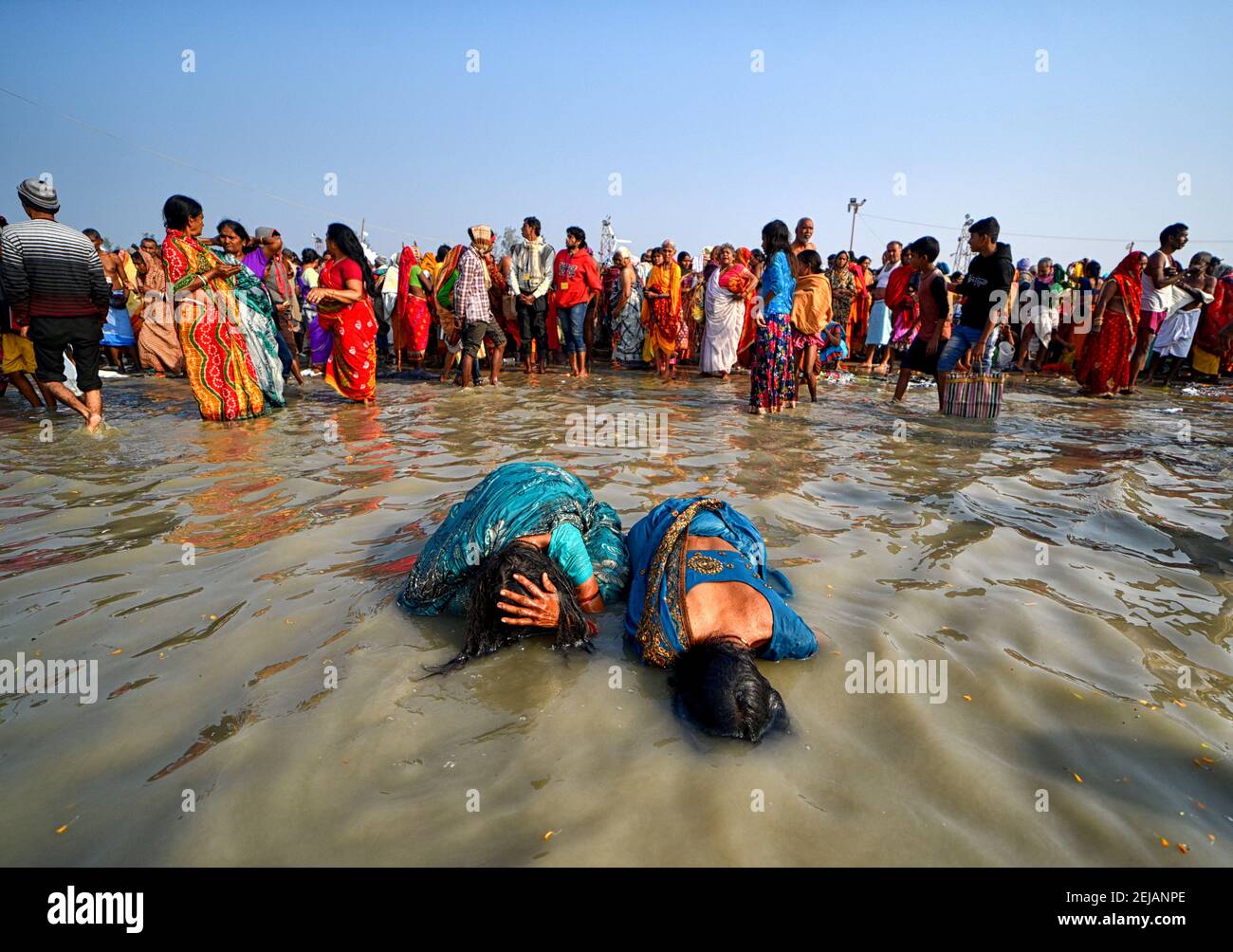 NAMKHANA, INDIA - JANUARY 14 2020: Hindu devotees taking a Holy Bath ...
