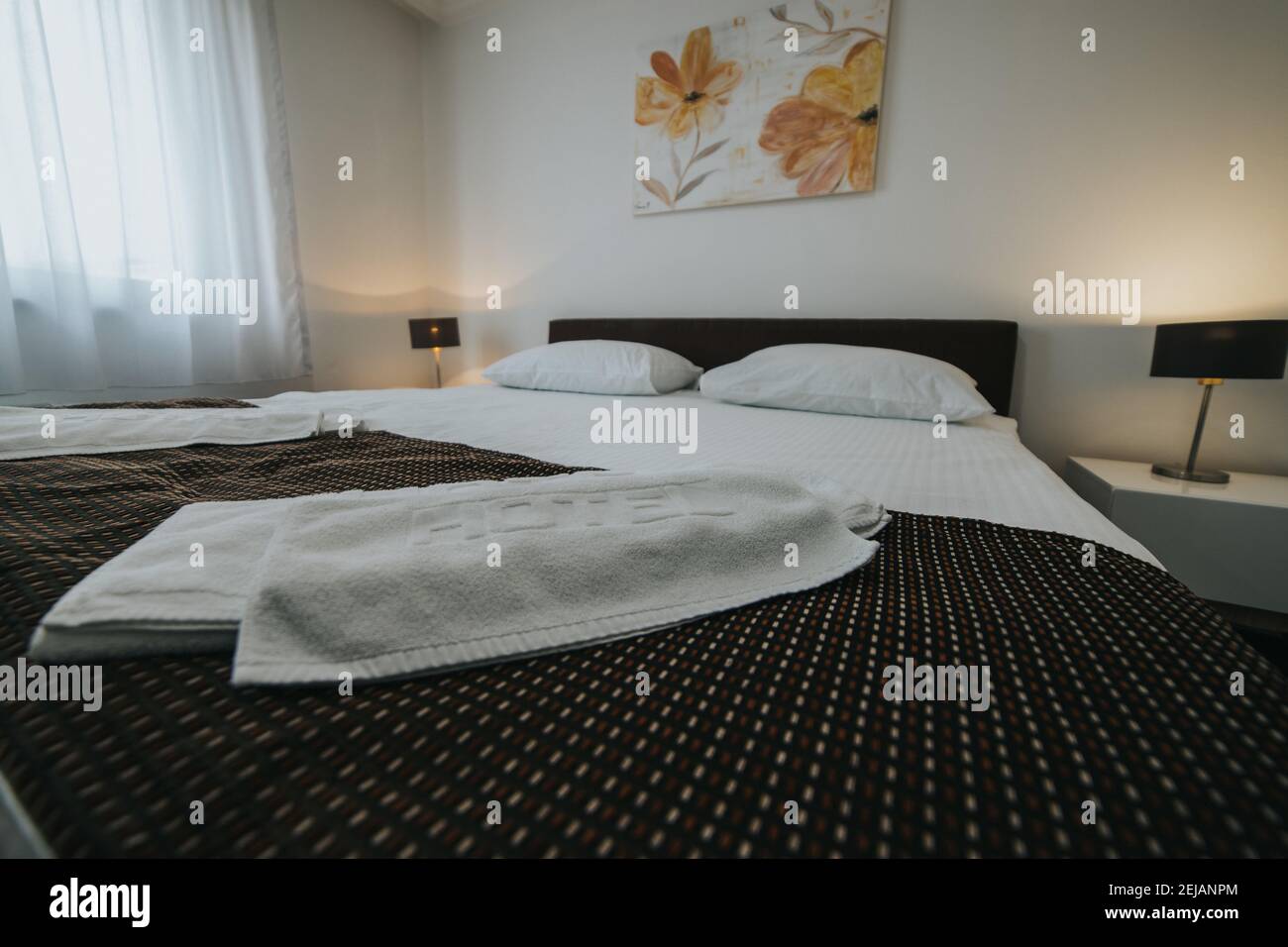 BRCKO, BOSNIA AND HERZEGOVINA - Feb 16, 2021: Wide angle shot of hotel ...