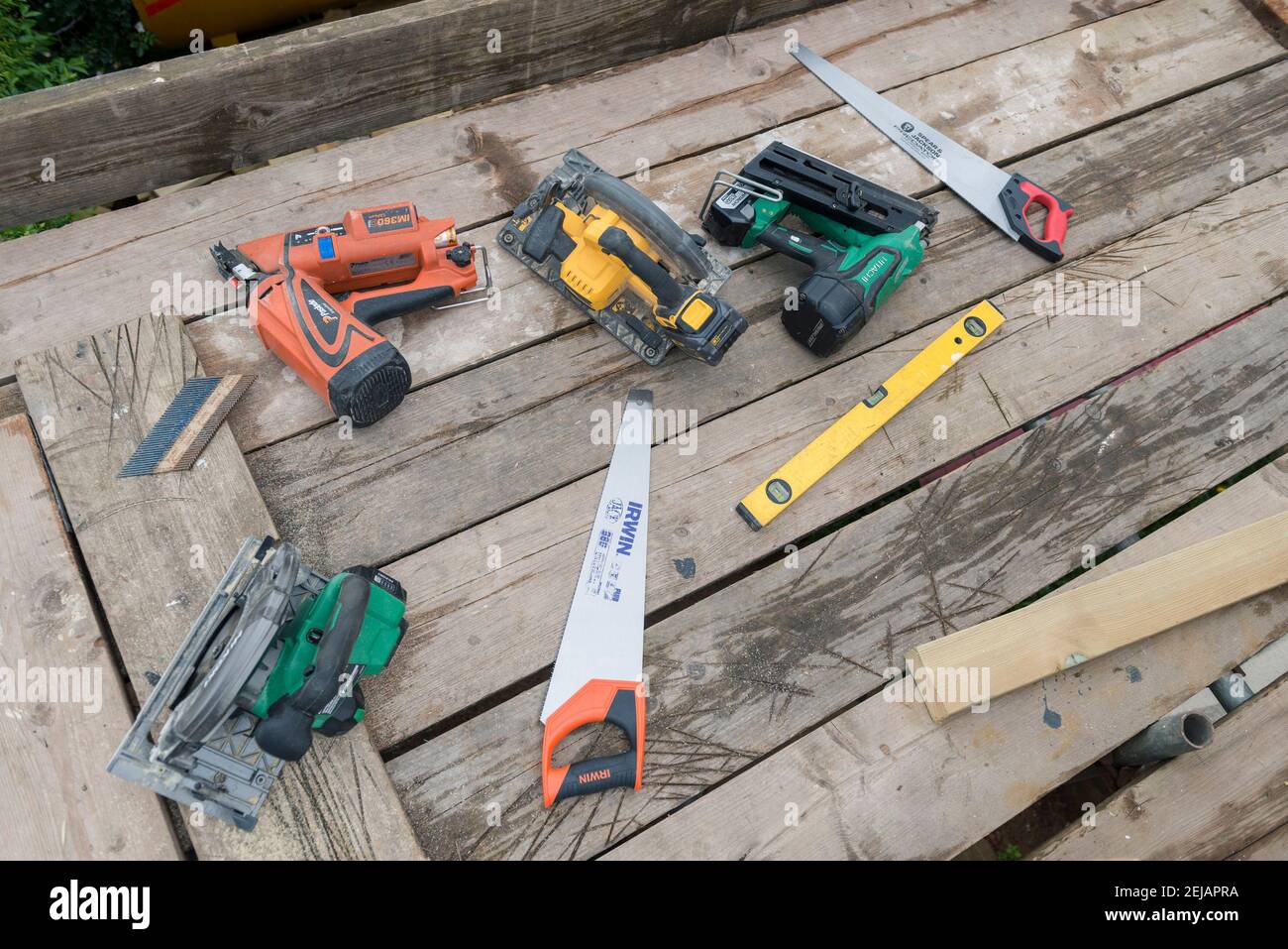 Tools of a roofer / builder constructing a room in the roof of a ...