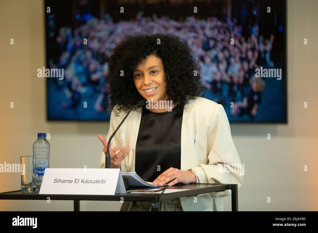 Open Vld's Sihame El Kaouakibi pictured during a press conference to ...
