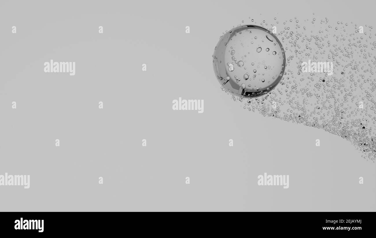3D illustration of a glass sphere and lots of water bubbles isolated on ...