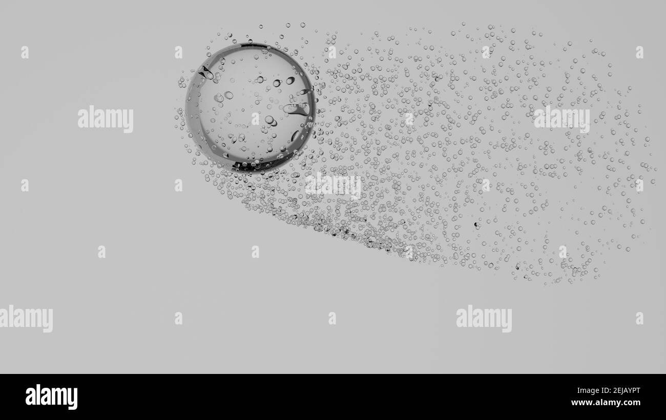 3D illustration of a glass sphere and lots of water bubbles isolated on ...