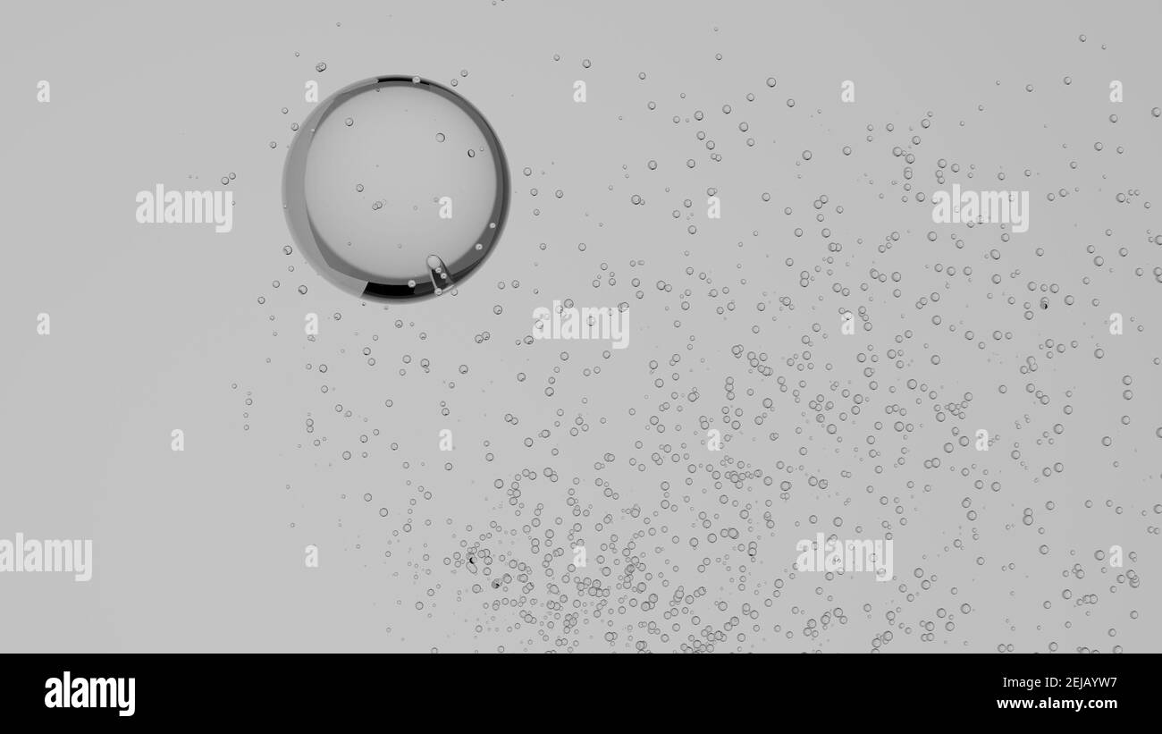 3D illustration of a glass sphere and lots of water bubbles isolated on ...