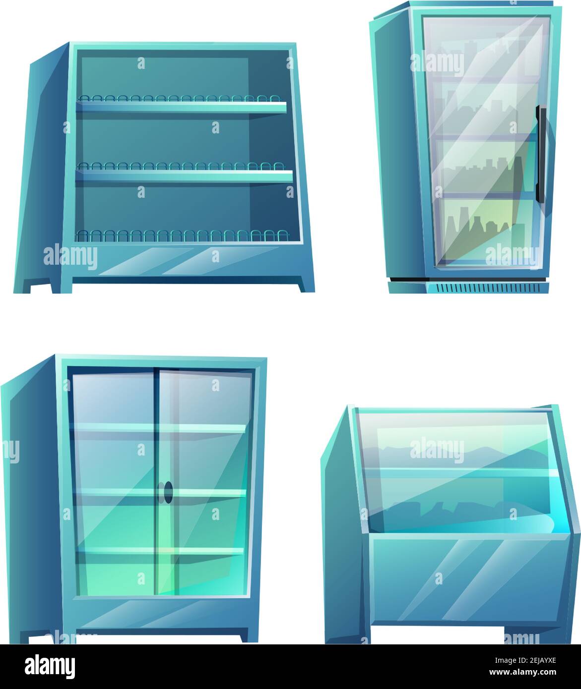 Vector cartoon style set of supermarket storage shelves. Isolated on ...