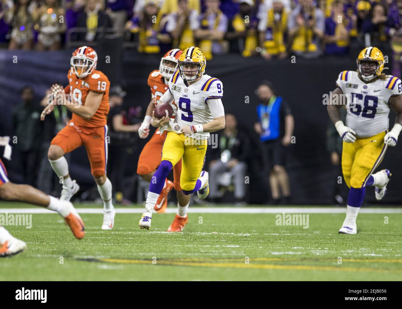 January 13, 2020: LSU quarterback Joe Burrow (9) runs with the ball for ...
