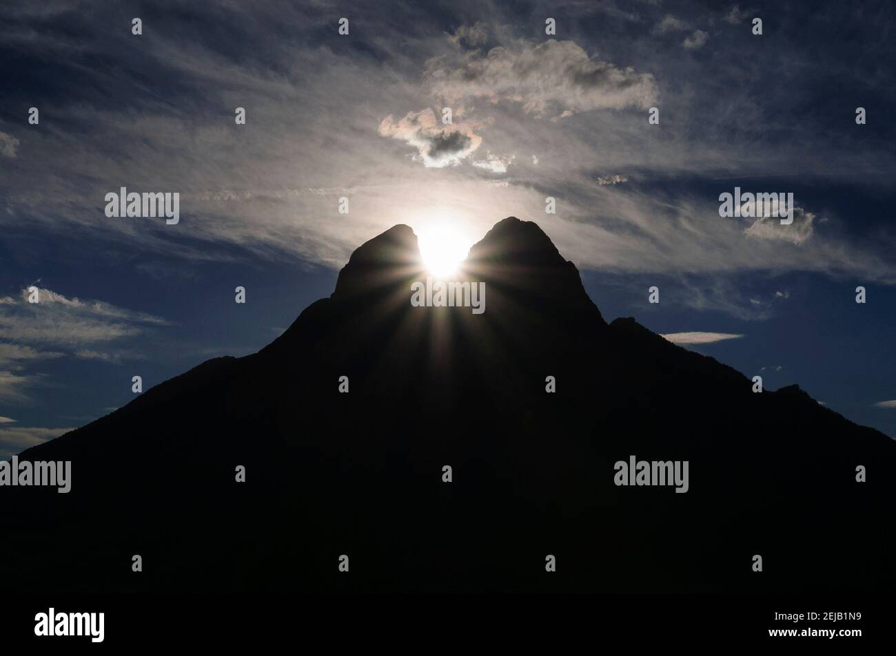 Sunset at Pedraforca mountain. This phenomenon happens twice a year ...