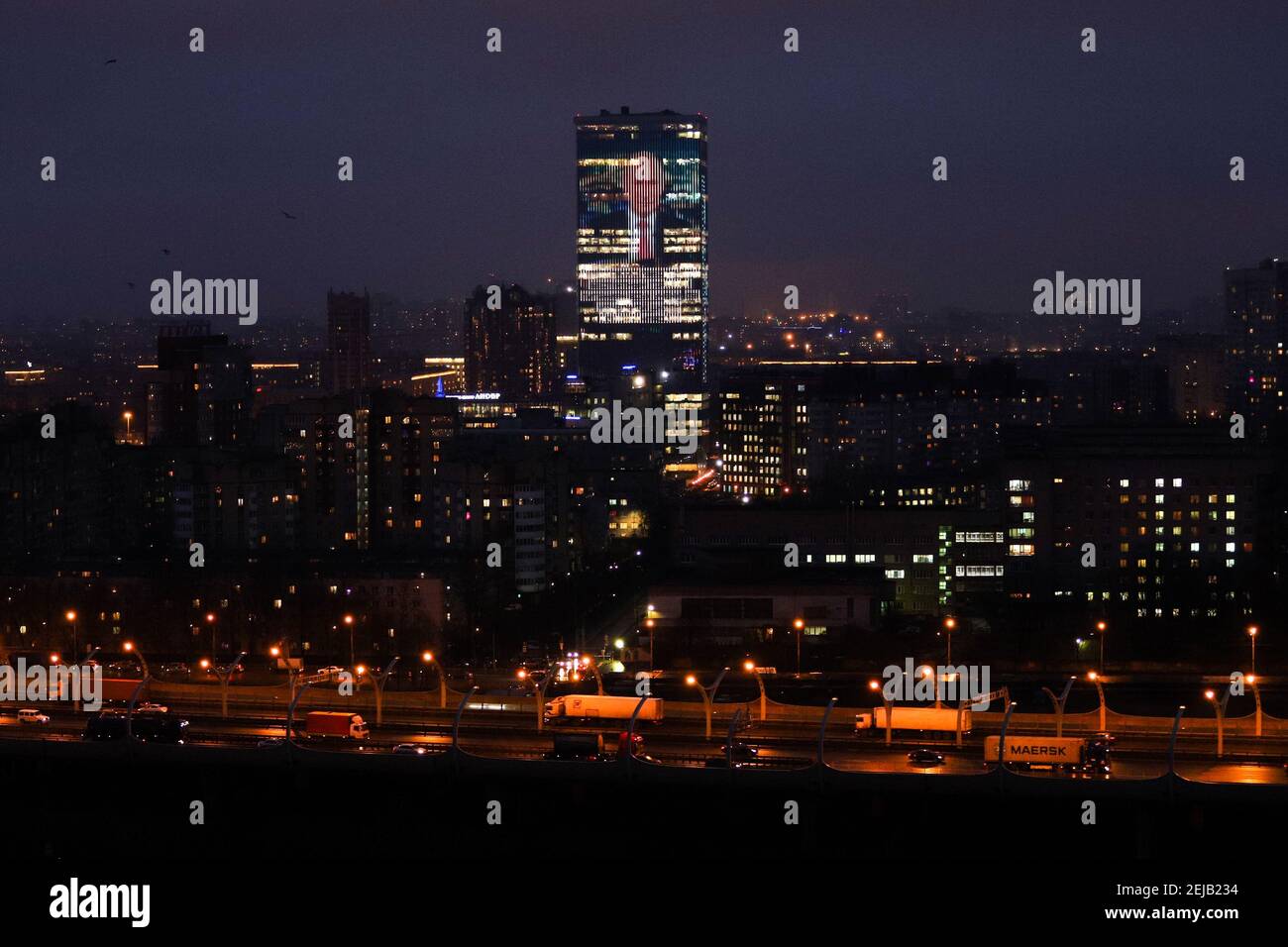 A giant Portrait of Vladimir Putin is seen on biggest media facade in ...
