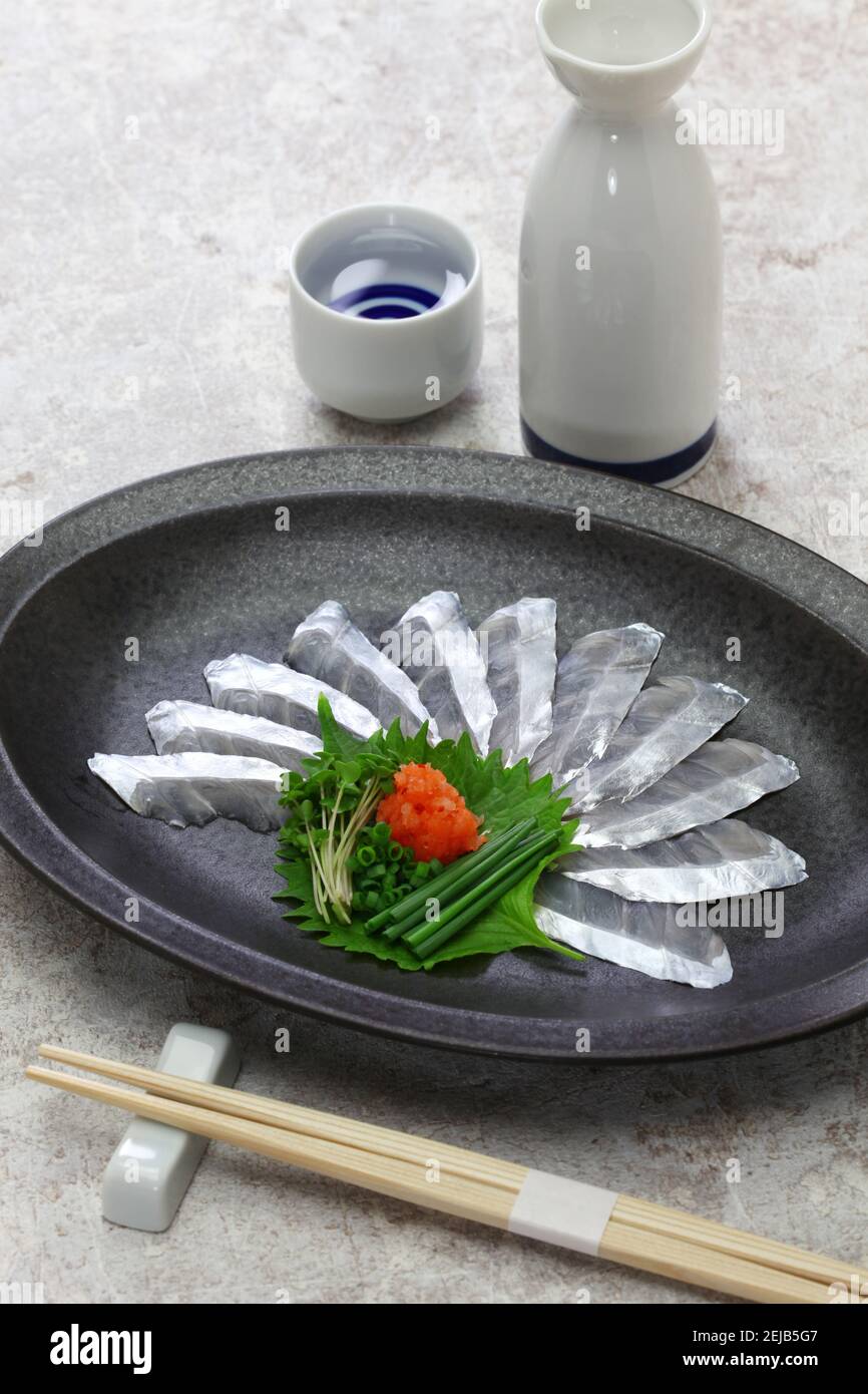 cutlassfish ( tachiuo ) sashimi and sake, japanese cuisine Stock Photo ...