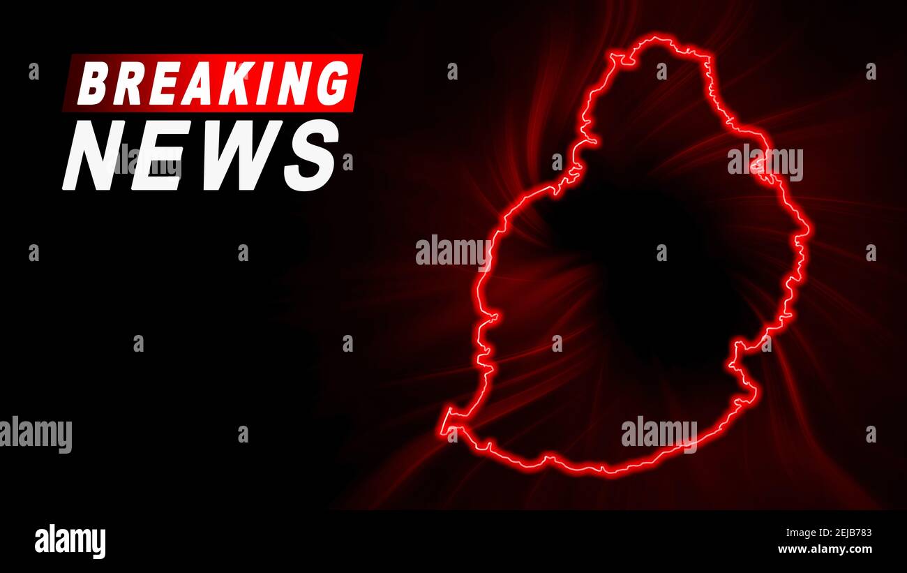 Breaking News Map of Mauritius, outline red glow map, on dark ...