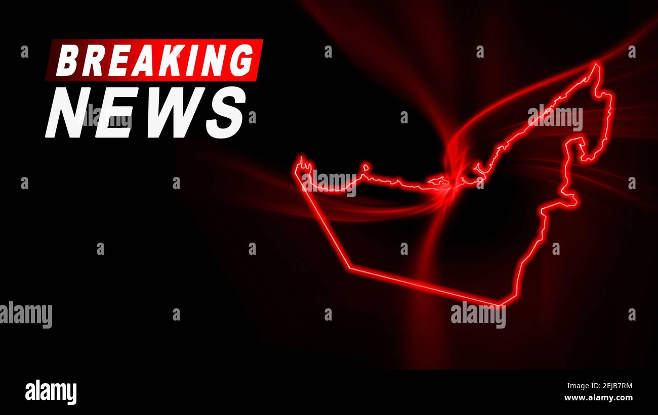 Breaking News Map of United Arab Emirates, outline red glow map, on ...
