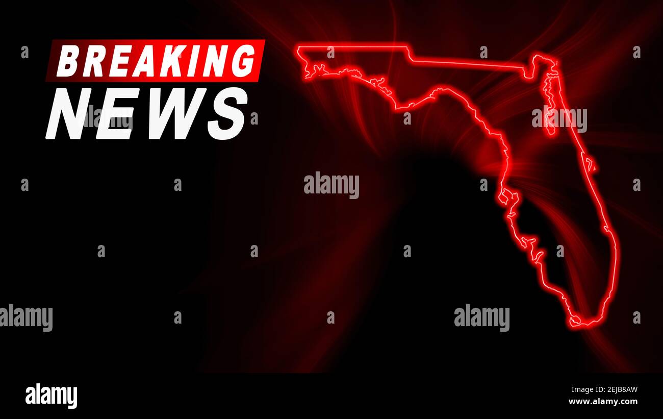 Breaking News Map of Florida, outline red glow map, on dark Background ...