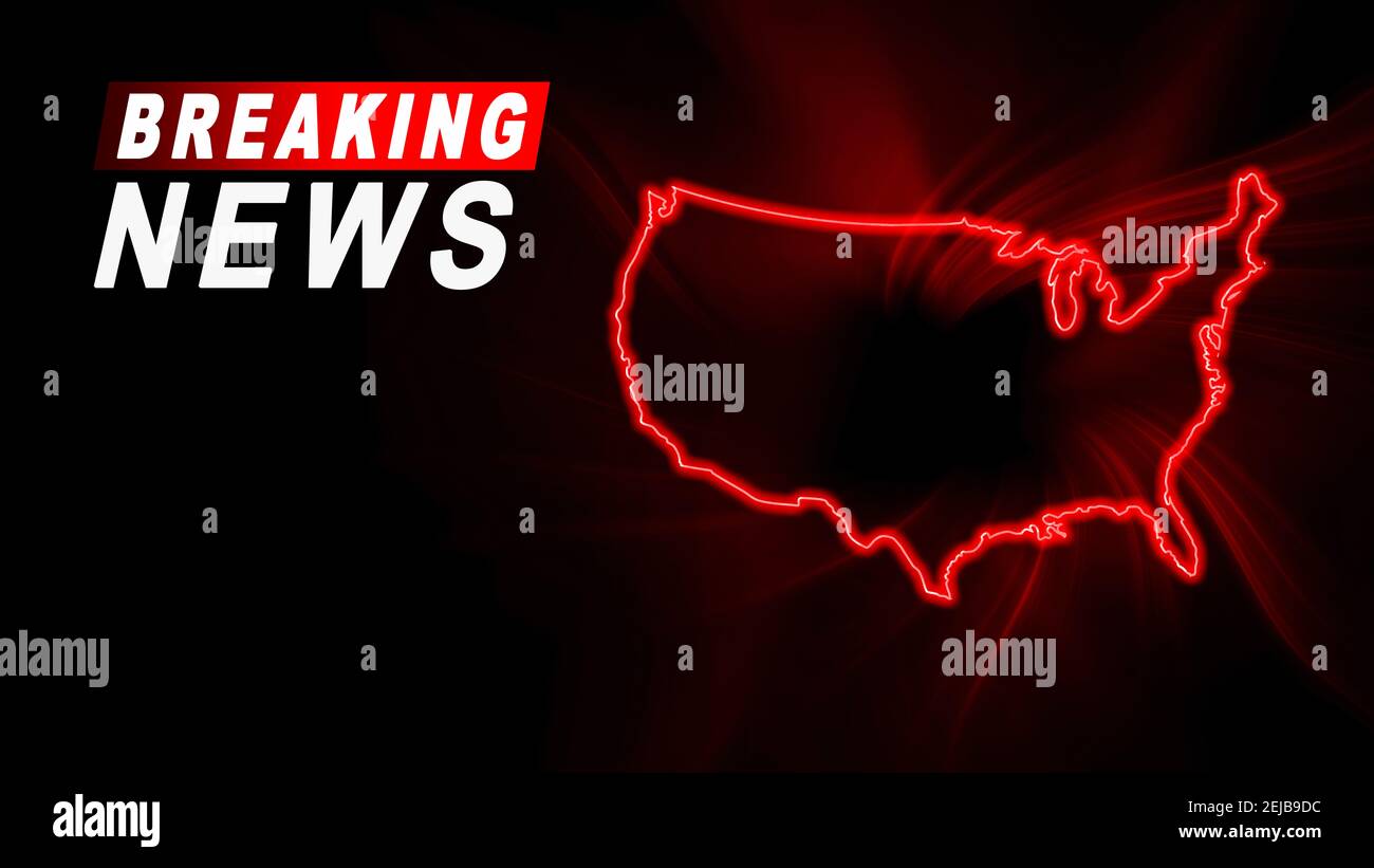 Breaking News Map of United States, outline red glow map, on dark ...