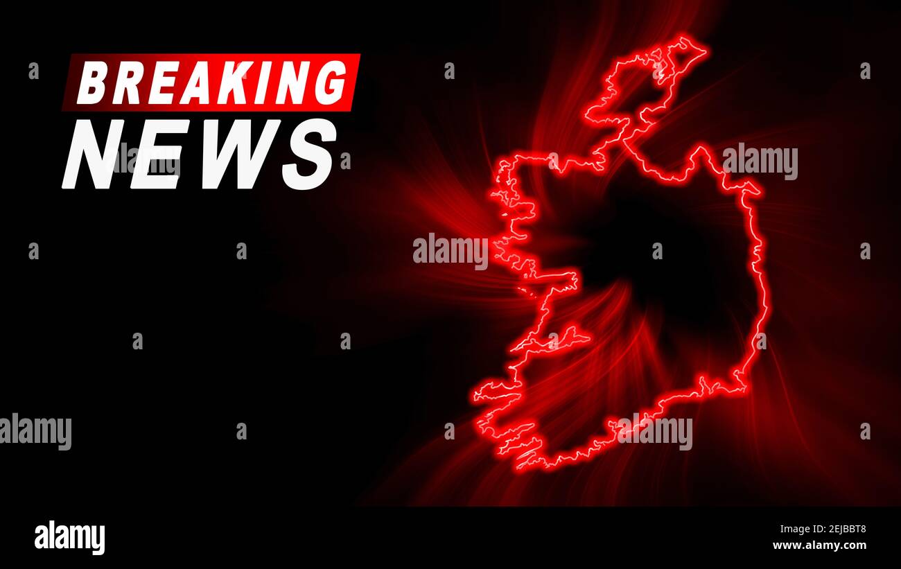 Breaking News Map of Ireland, outline red glow map, on dark Background ...