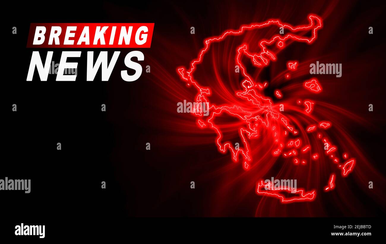Breaking News Map of Greece, outline red glow map, on dark Background ...
