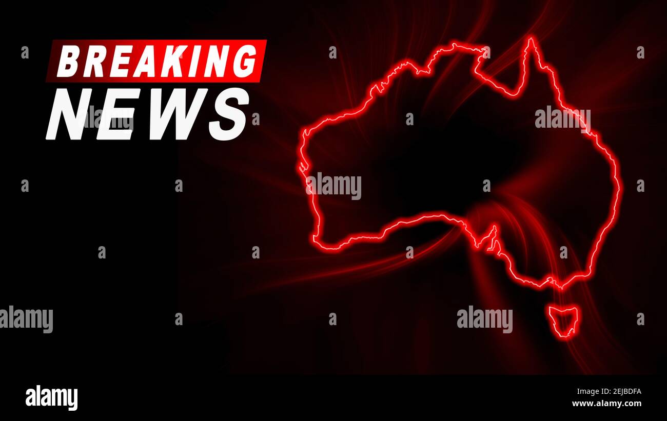 Breaking News Map of Australia, outline red glow map, on dark ...