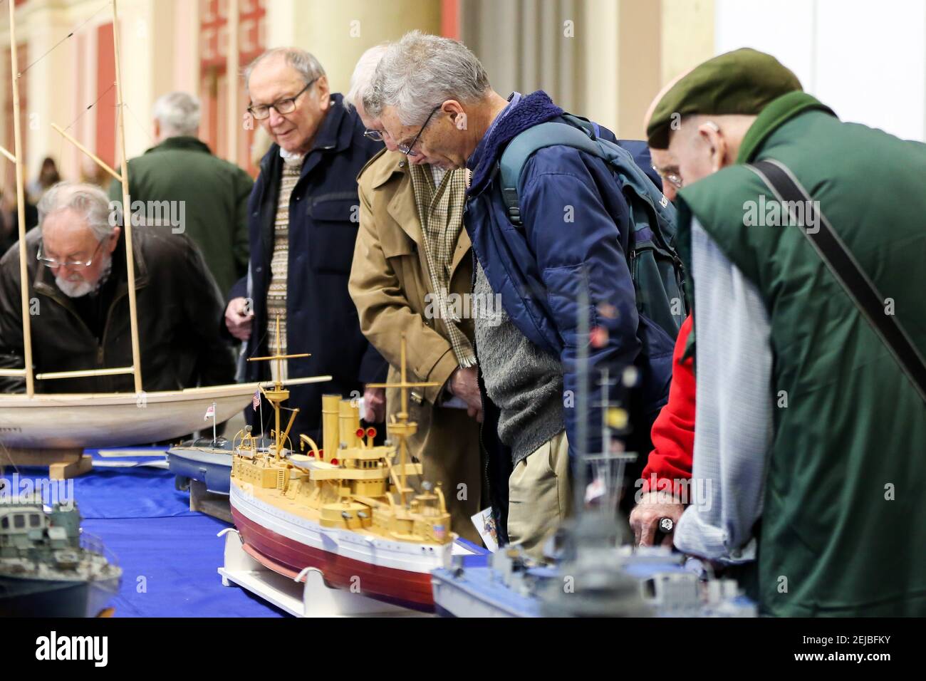 Visitors view miniature ship models during the exhibition at Alexandra ...