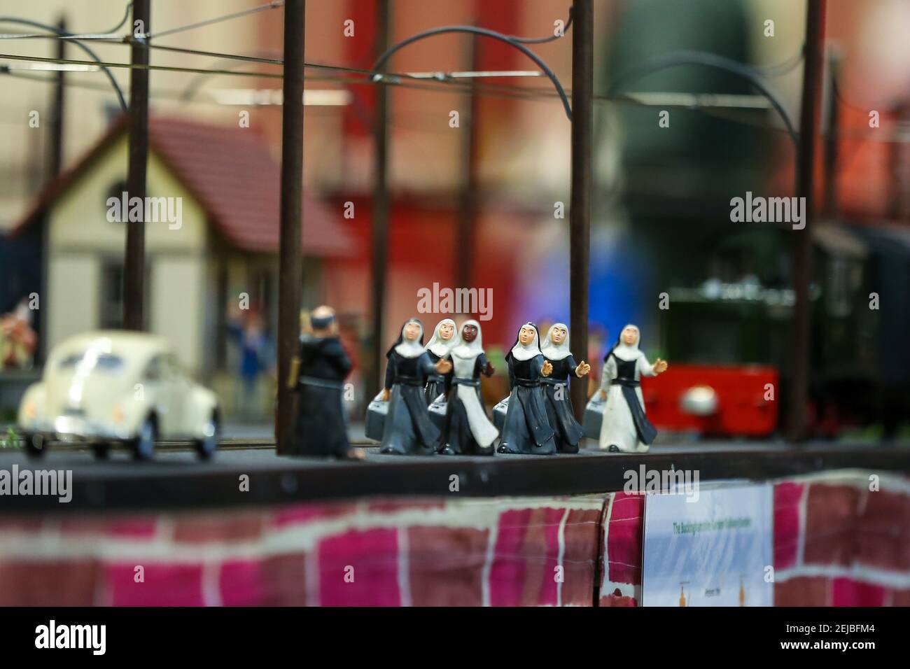 Miniature nuns displayed during the exhibition at Alexandra Palace in ...