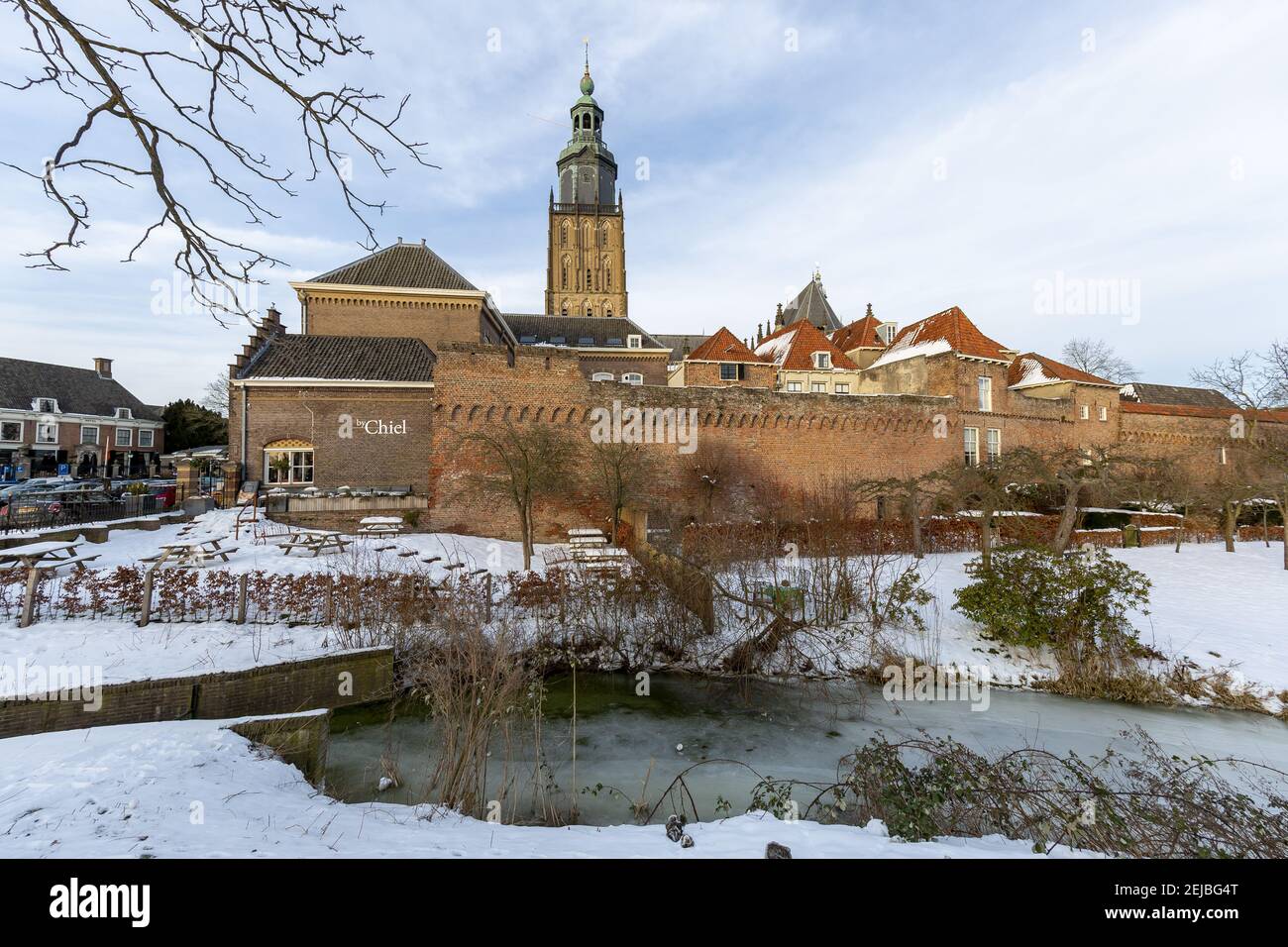ZUTPHEN, NETHERLANDS - Feb 14, 2021: Wide view of iconic medieval ...