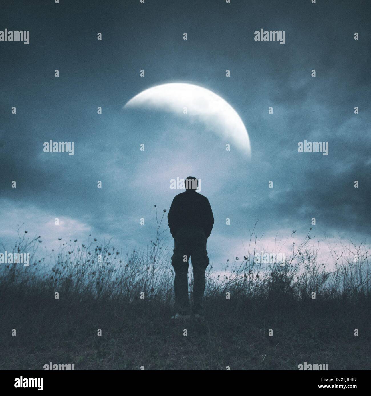 Siloette Walking Alone At Night
