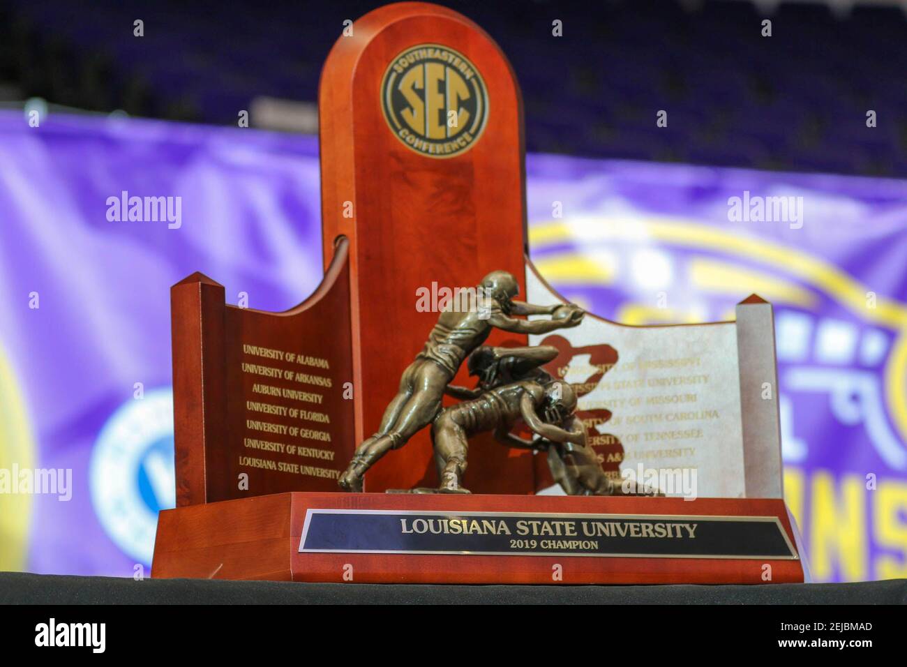 January 18, 2020: The 2019 SEC Championship trophy is on display during ...