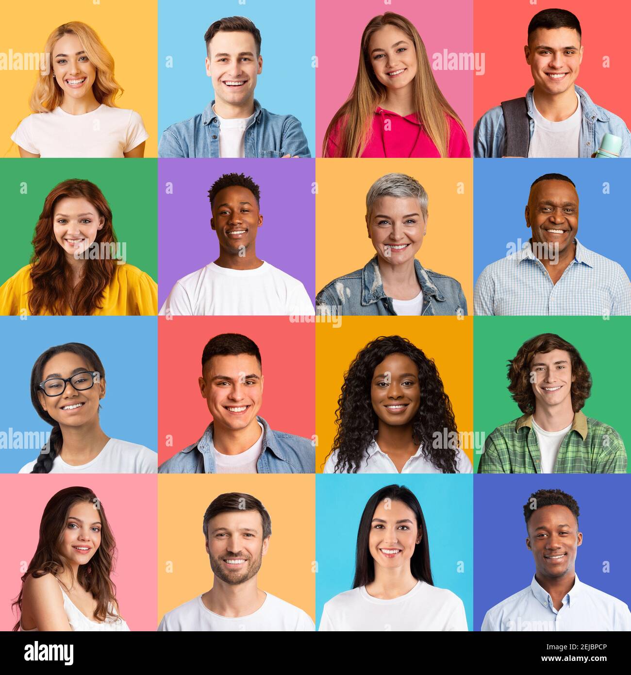 Bright Mosaic Of Different Multiethnic People Faces, Colorful ...