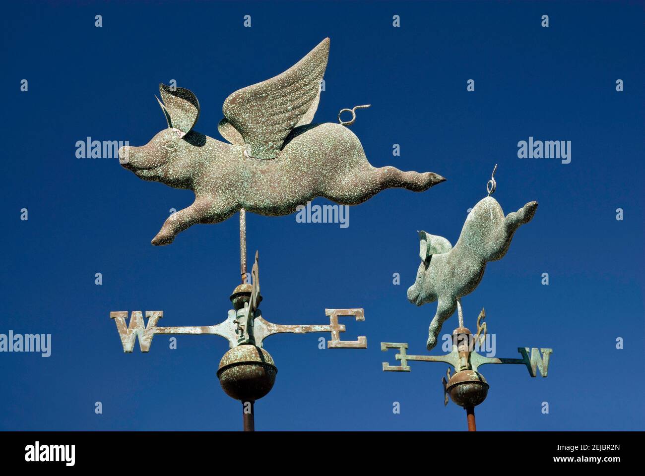 Flying pigs copper weathervanes at El Centro Artesiano gift shop in Old ...