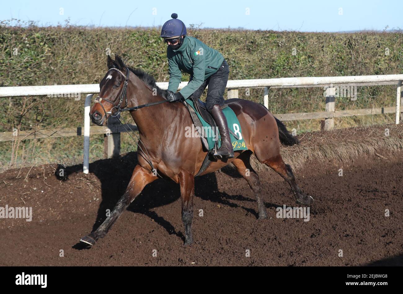 Kemboy and Jockey Ruth Dudfield on the gallops during the visit to ...