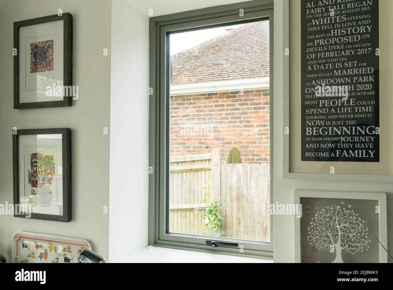 The inside of double glazing windows from a modern British home Stock ...
