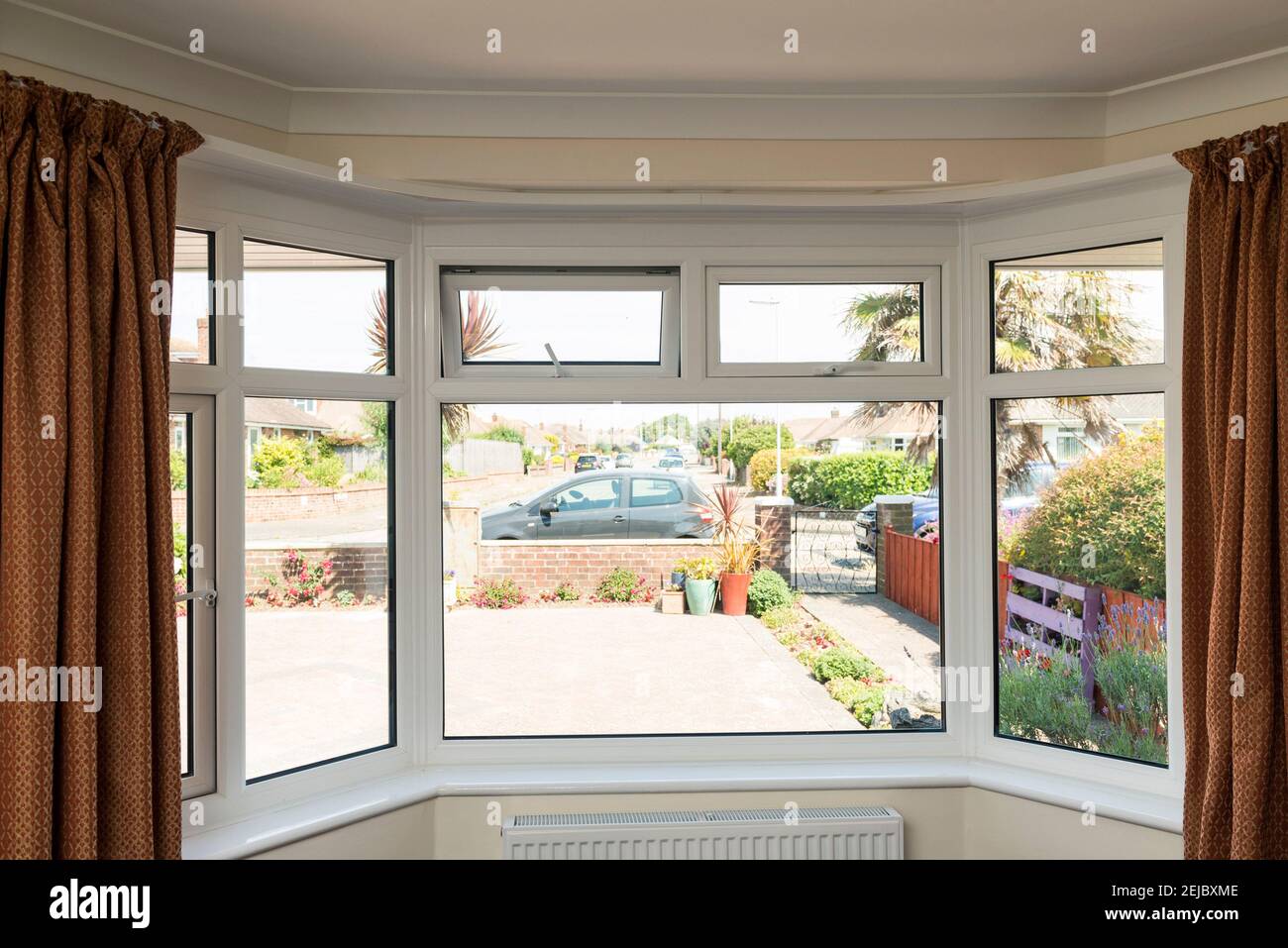 The inside of double glazing windows from a modern British home Stock ...