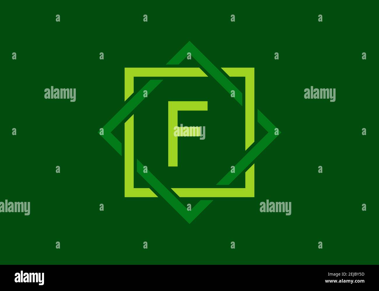 Green F initial letter in double square frame design Stock Vector Image ...