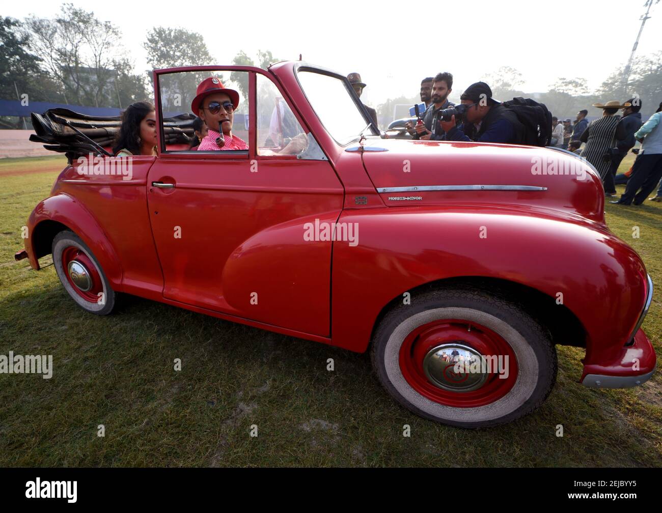 Red Colour Vintage Classic car seen on display during the Vintage ...