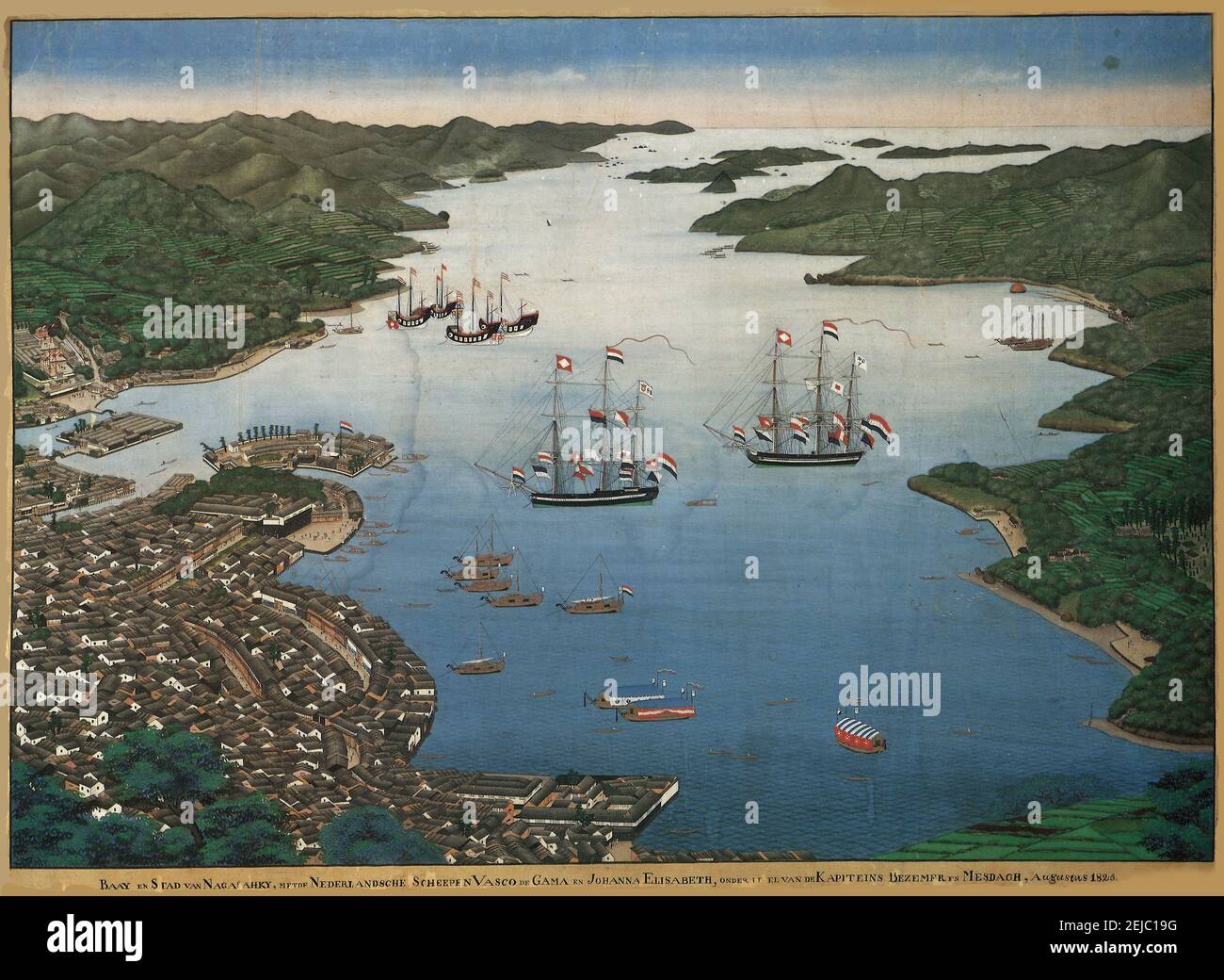 The island of Deshima in the bay of Nagasaki with the ships Vasco da ...