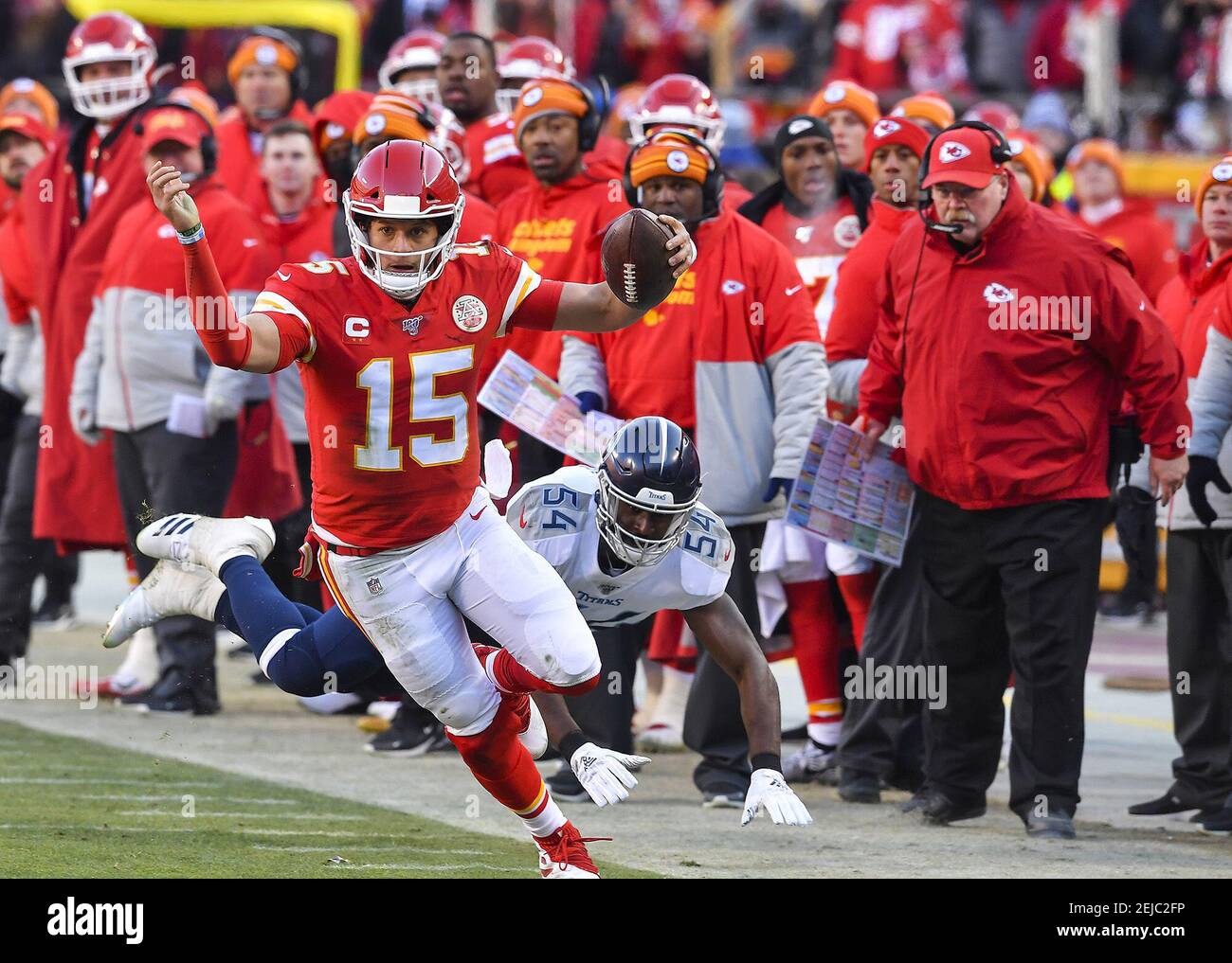 Kansas City Chiefs quarterback Patrick Mahomes works to say in bounds ...