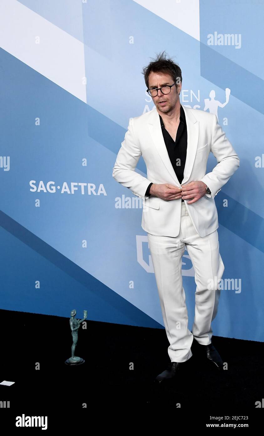 Sam Rockwell poses in the press room with the trophy for Outstanding ...