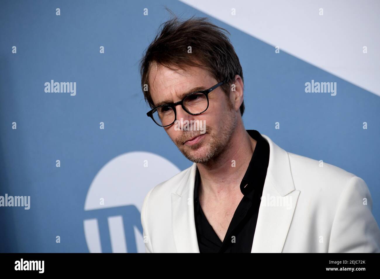 Sam Rockwell poses in the press room with the trophy for Outstanding ...