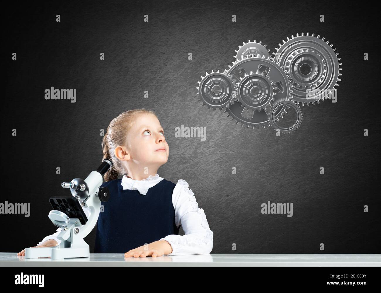 Little girl scientist with microscope Stock Photo - Alamy