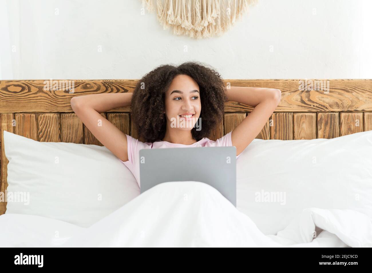 New normal, work in bed and rest during remote job or study Stock Photo ...