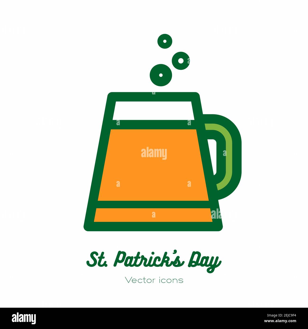 Saint Patricks day beer glass, pint mug, tankard vector icon. Orange ...