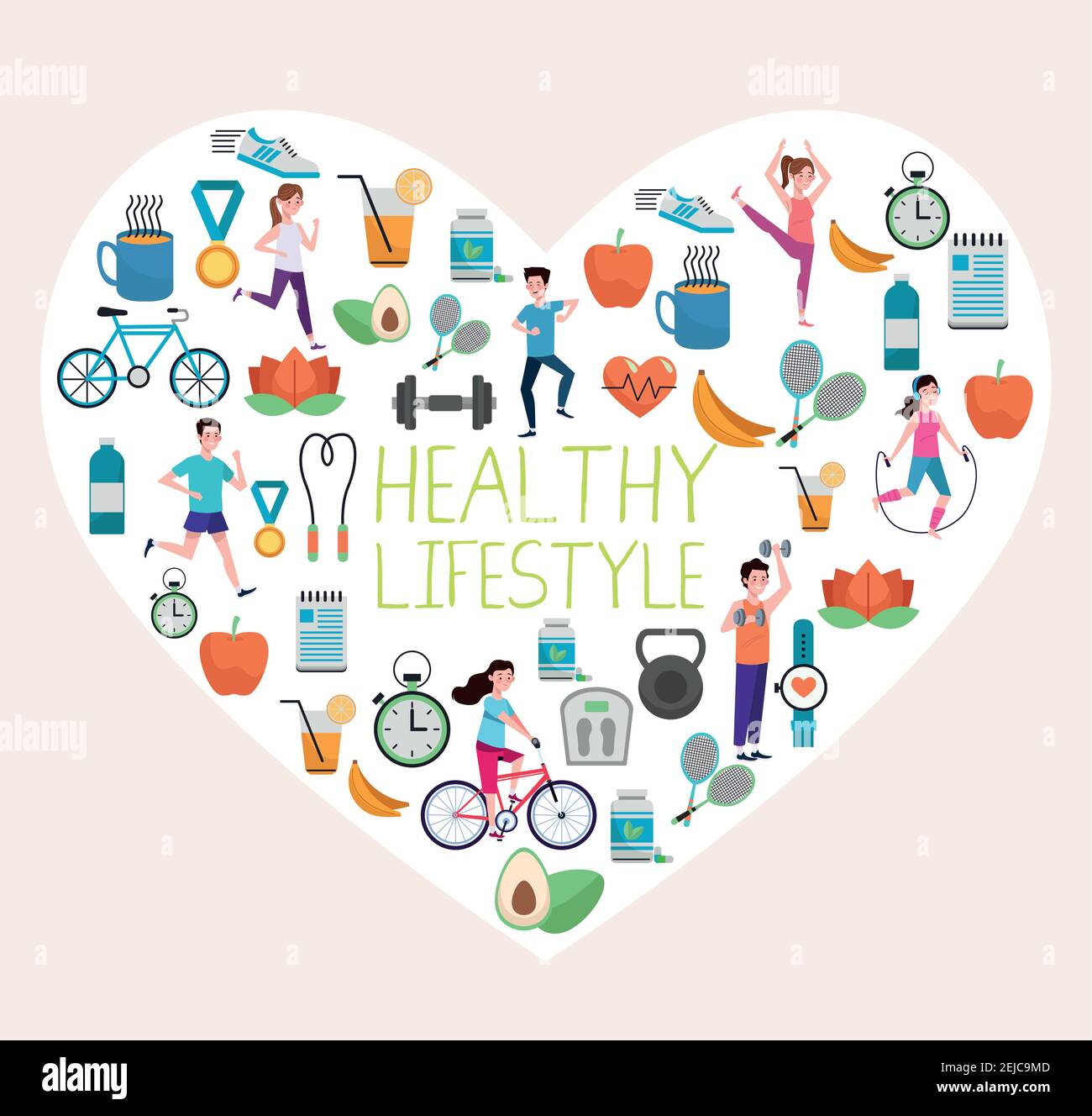 bundle of healthy lifestyle set icons in heart vector illustration ...