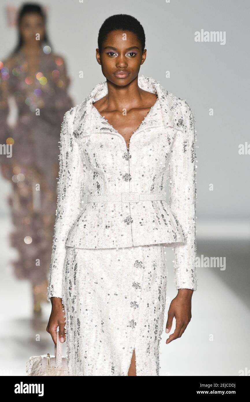 Model Tara Falla walks on the runway during the Ralph and Russo Haute ...