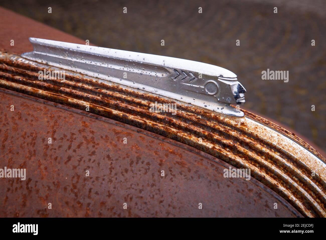 hood ornament of a rusted Pontiac 6 from the 1930s, car, classic car ...