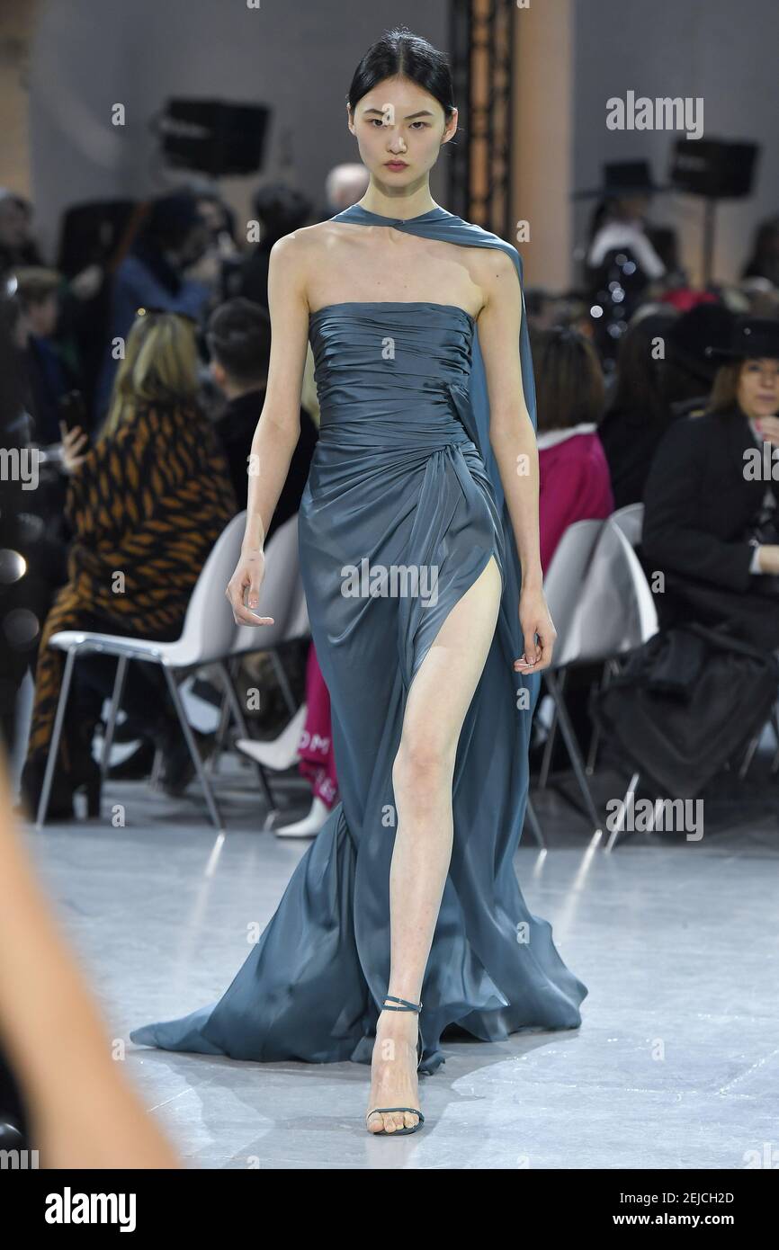 Model He Cong walks on the runway during the Alexandre Vauthier Haute ...